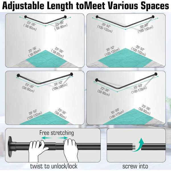 MCKINNON HOME FURNISHINGS, INC. L Shaped Shower Curtain Rod, Adjustable ...