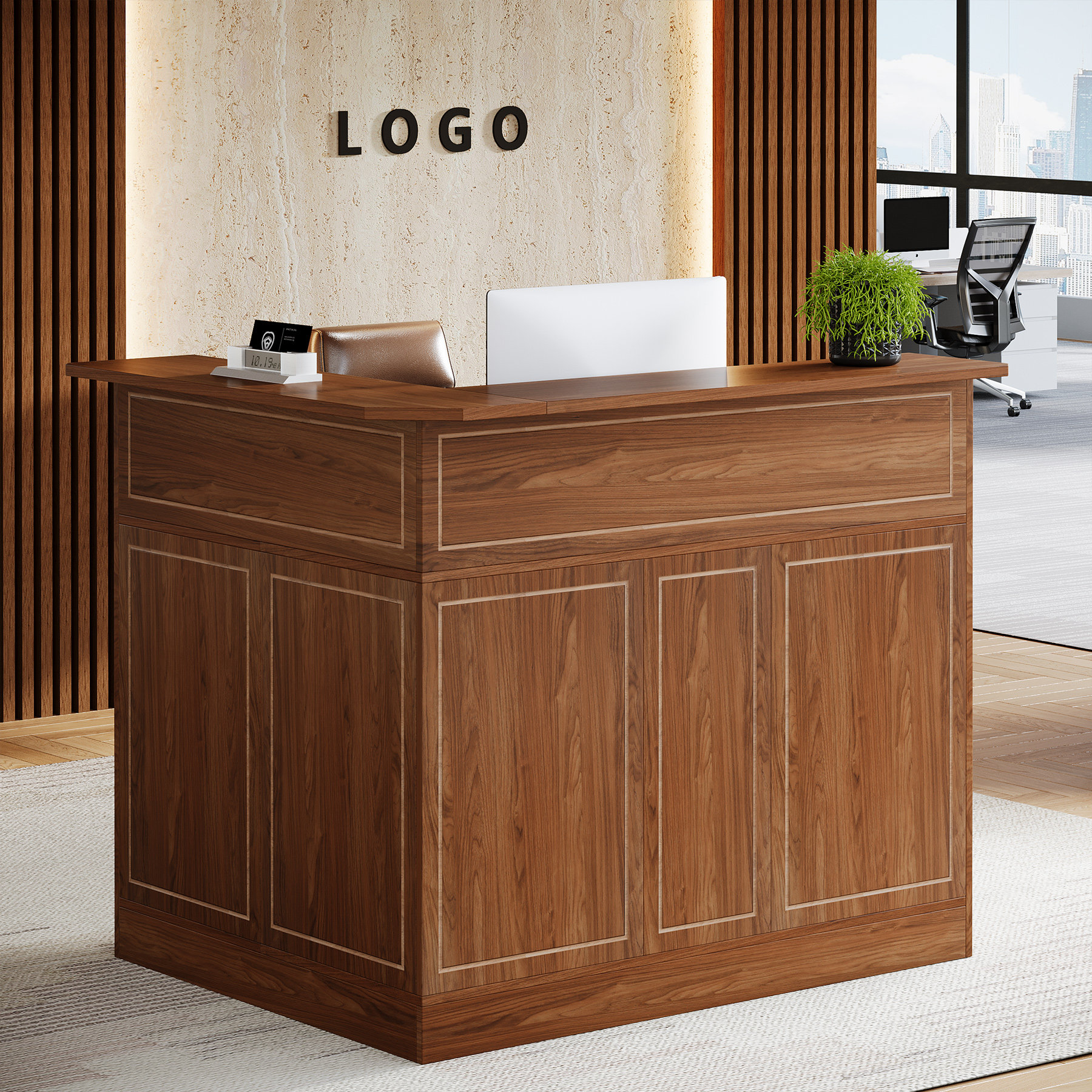 Winston Porter L-Shaped Manufactured Wood Reception Desk with Counter ...