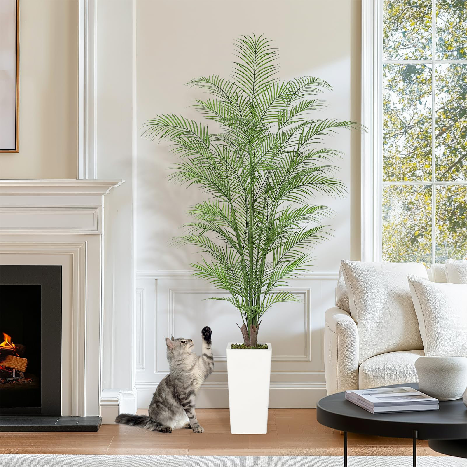 Yuan Home 2Pcs 6FT Faux Areca Palm Plants Fake Palm Tree W/ 44 ...