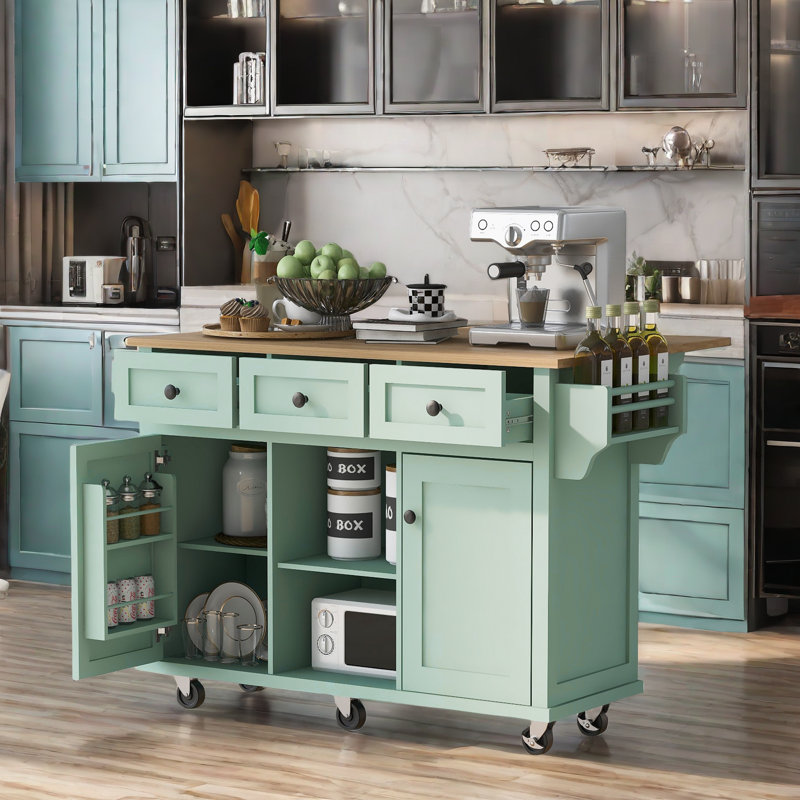 Lark Manor™ Birbal Rolling Kitchen Cart with Solid Wood Top | Wayfair