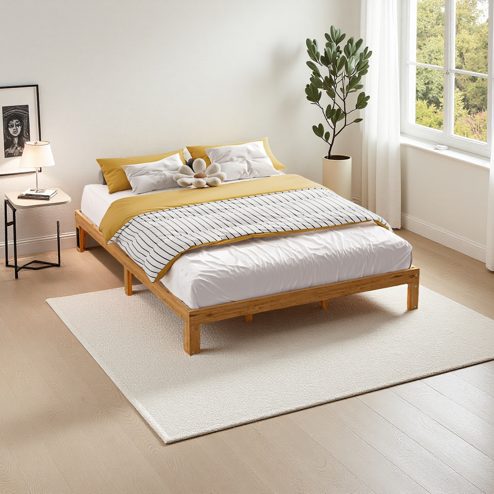 Ebern Designs 12 Inch Solid Wood Large Bed Frame With Remote Control ...