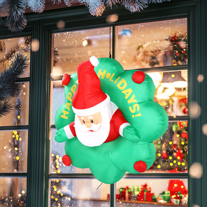 The Holiday Aisle® 4 Ft. Inflatable Santa Claus Christmas Window ...