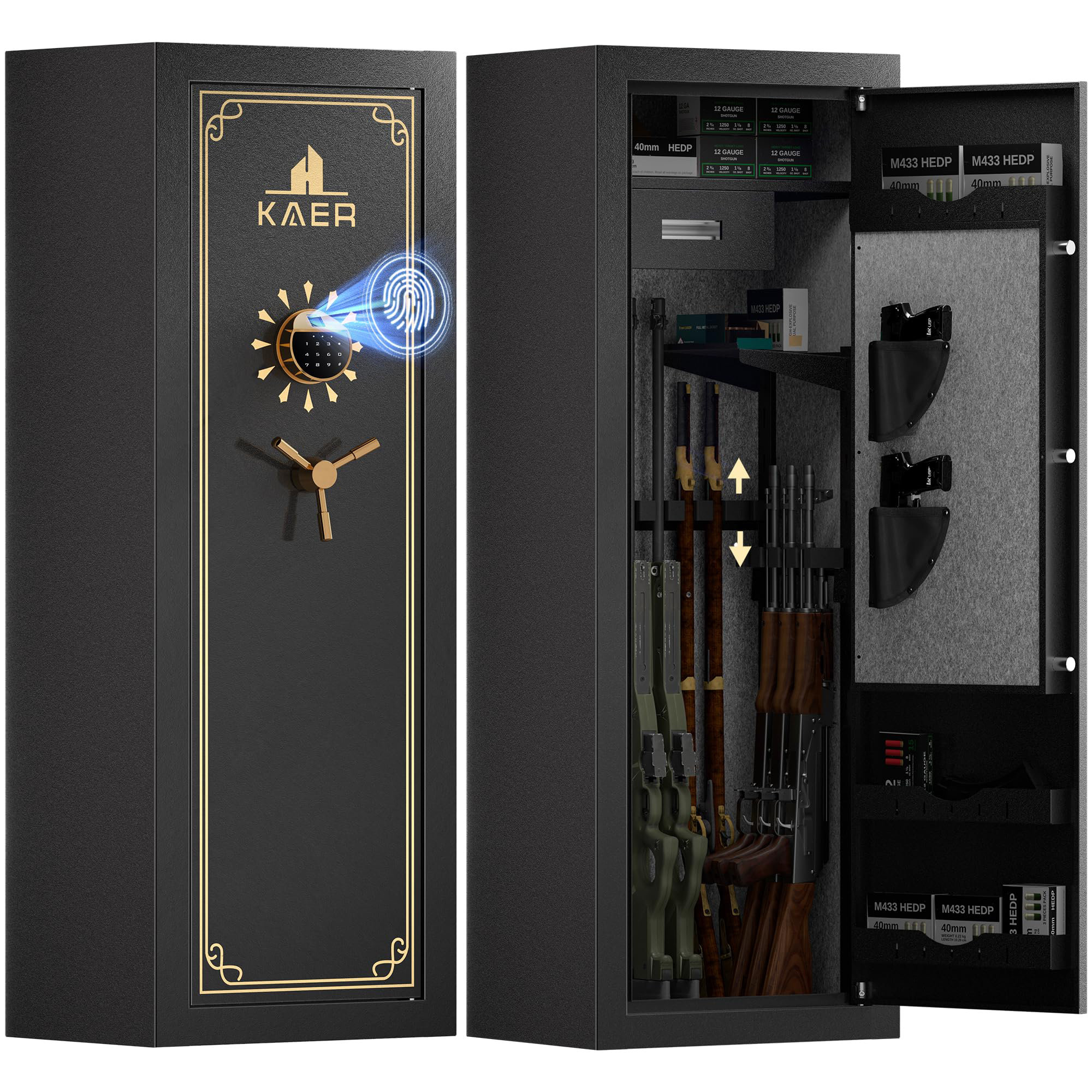 Kaer 13-15 Biometric Gun Safe, Quick Access Fingerprint Gun Safes For Rifles And Pistols, Large ...