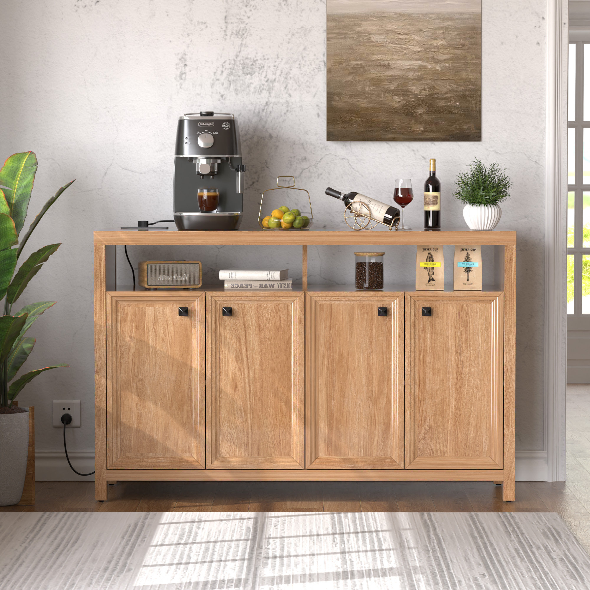 Charlton Home® Geonte 55" Heavy-Duty Thick Sideboard Buffet With Open ...