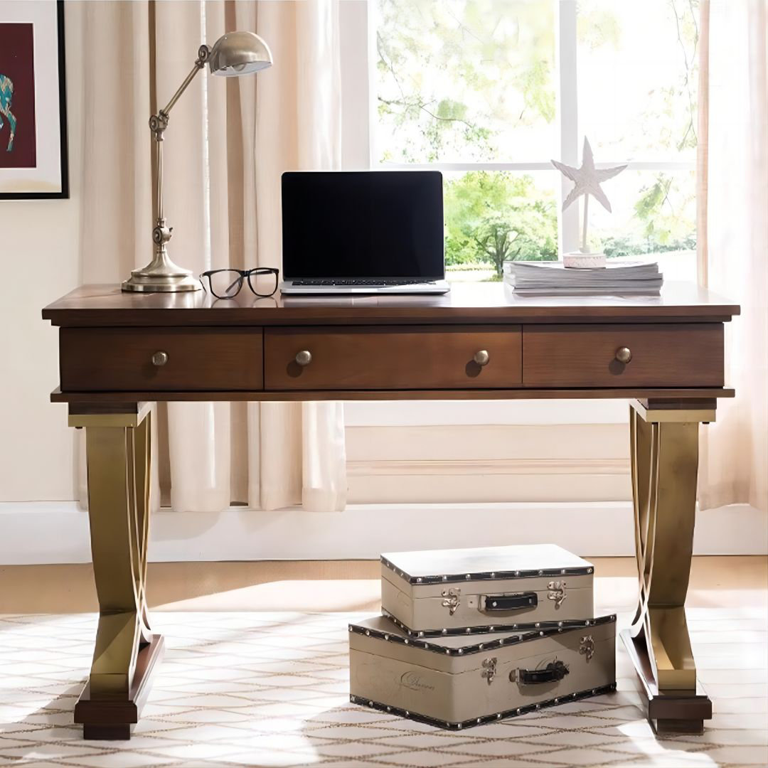 Furnire Lewi Walnut Rectangle Solid Wood Desks | Wayfair
