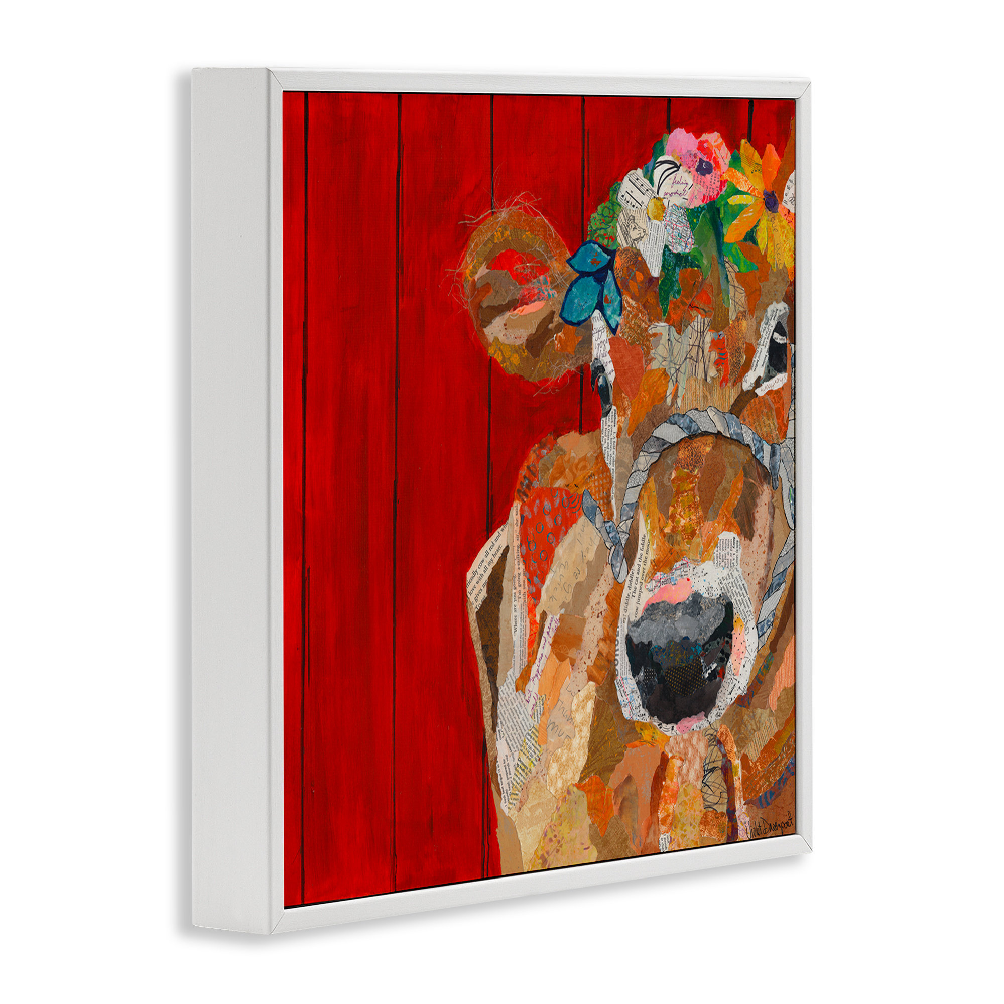 Stupell Industries Red Barn Cow Collage Framed Giclee Art by Violet ...