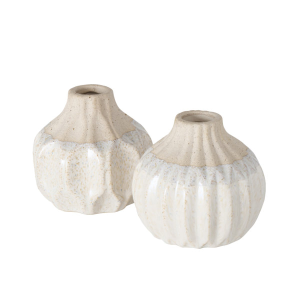 Gracie Oaks 3 Piece Muiris Beige/White Stoneware Table Vase Set | Wayfair