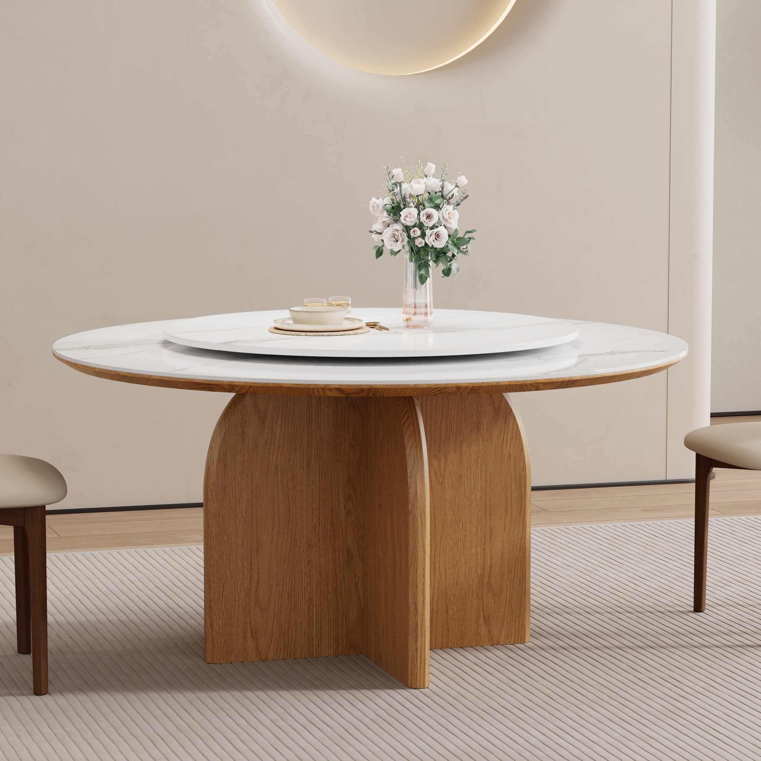Hokku Designs Modern Round Dining Table With Lazy Susan, Glossy ...