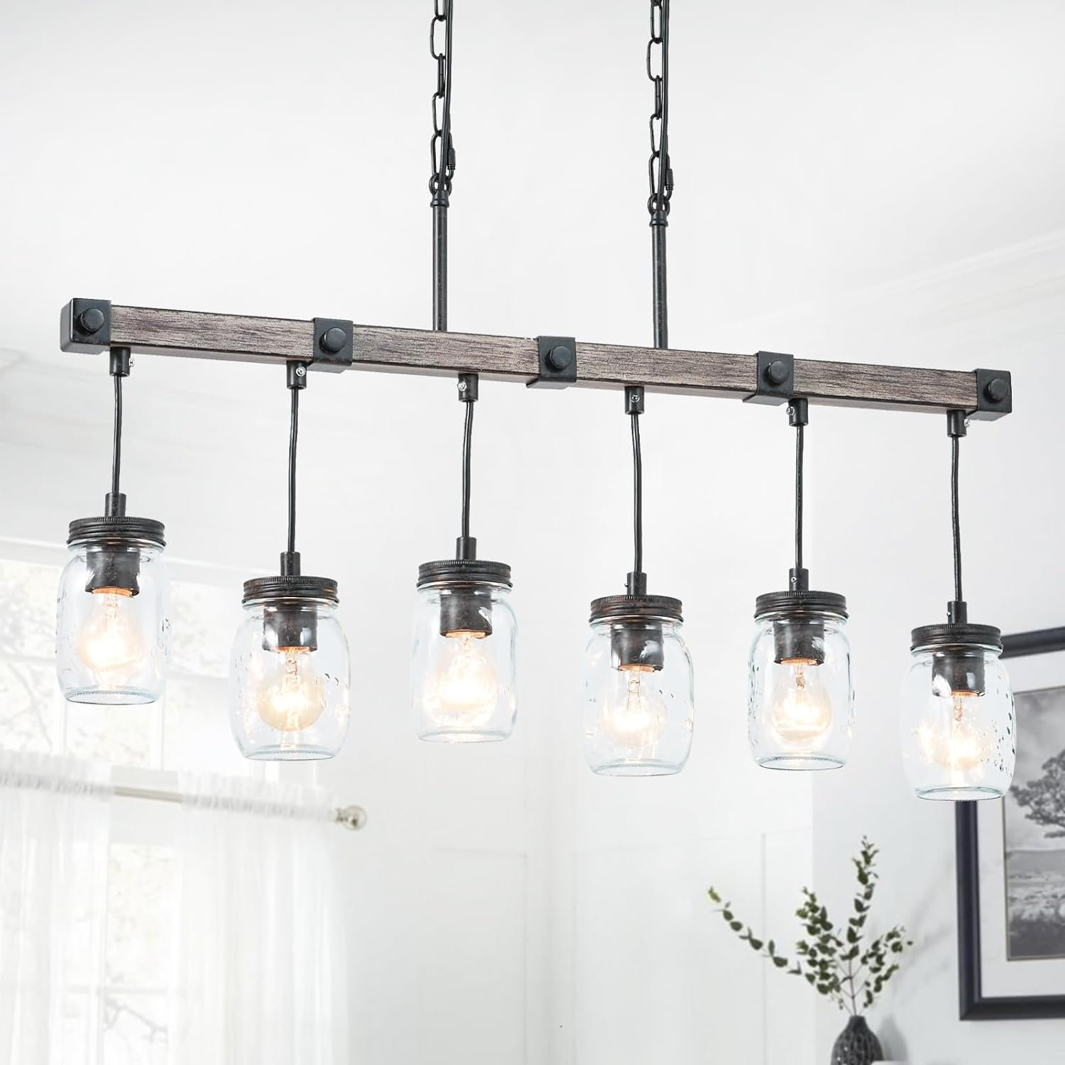 Breakwater Bay Farmhouse Mason Jar Chandelier, 6-Light Linear Rustic ...