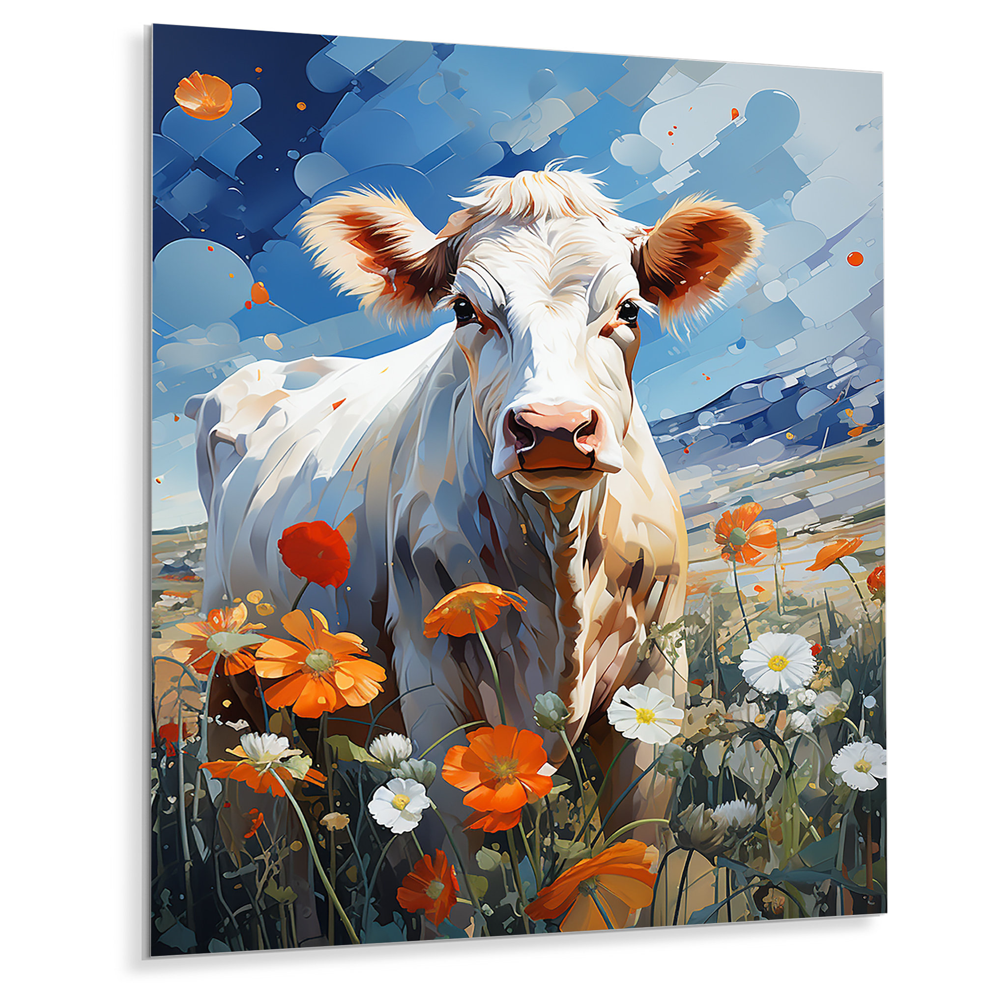House of Hampton® Cow Floral Grazing II - Animals Metal Wall Art Prints ...