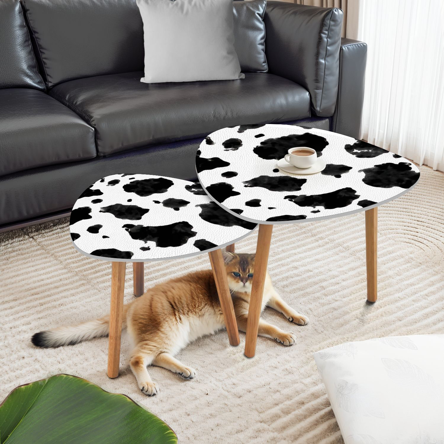 George Oliver Triangle Nesting Coffee Table Set of 2 Cow dye seamless ...