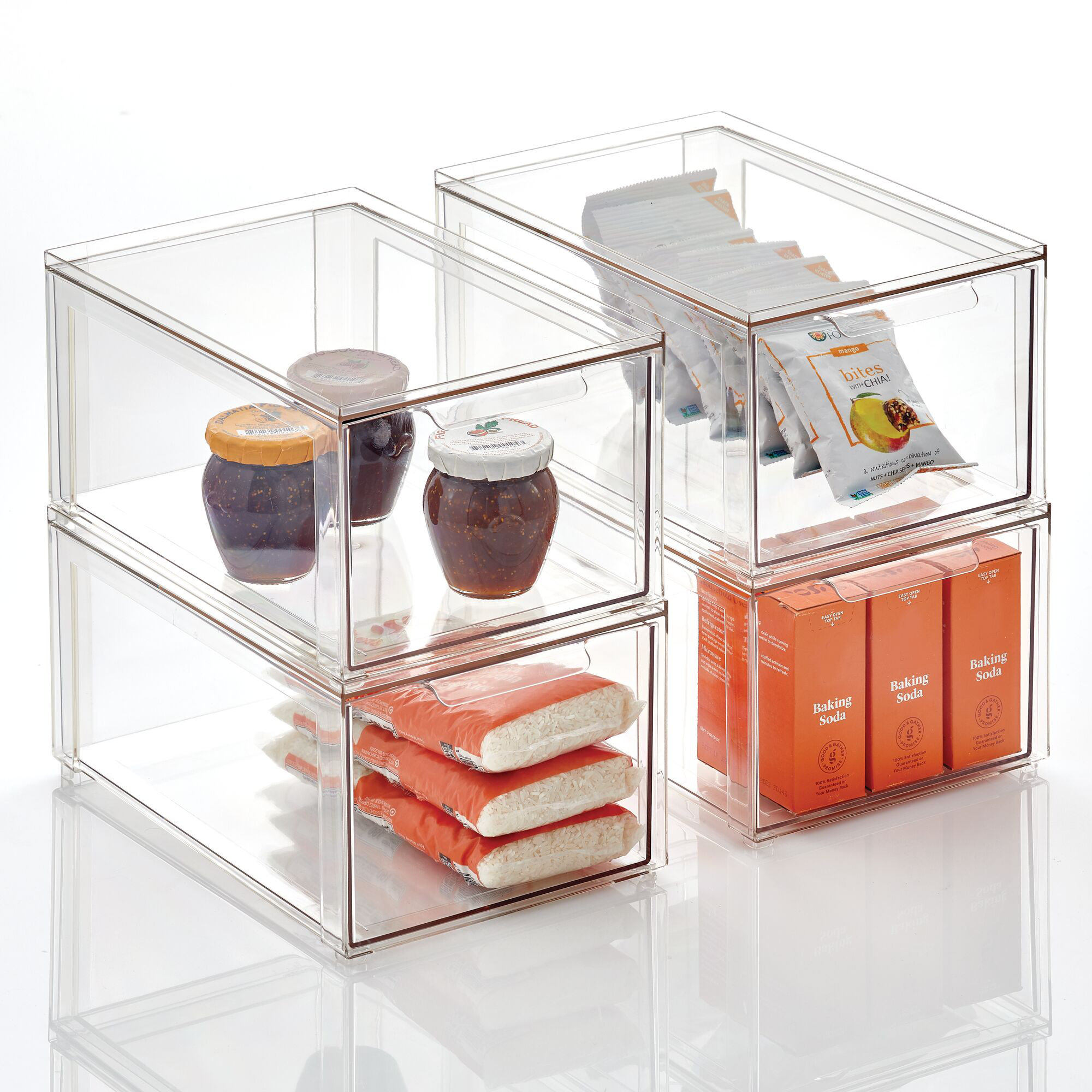 mDesign Plastic Stackable Kitchen Storage Bin W/ Pull-Out Drawer - 4 ...