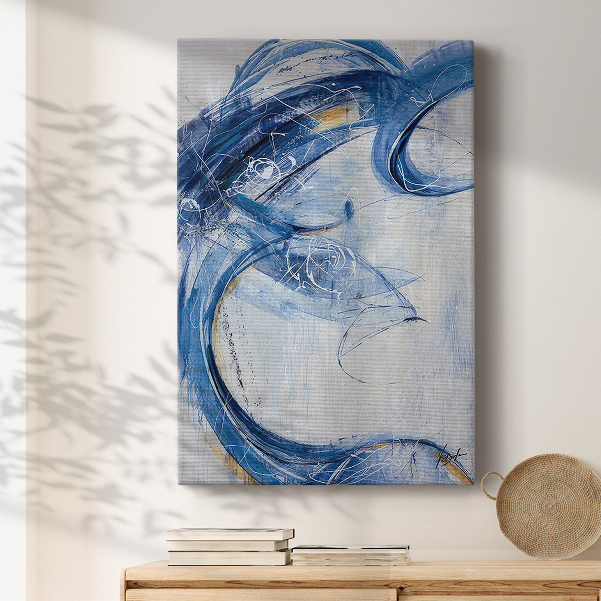 Wrought Studio™ Blue Sweep Framed On Canvas Print | Wayfair