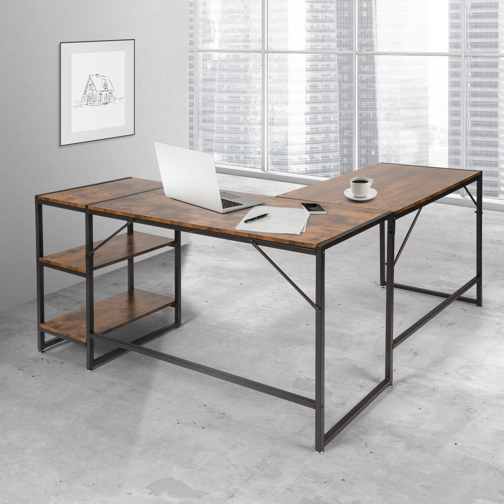 17 Stories Petinka L-Shaped Metal Base Computer Desk - Wayfair Canada