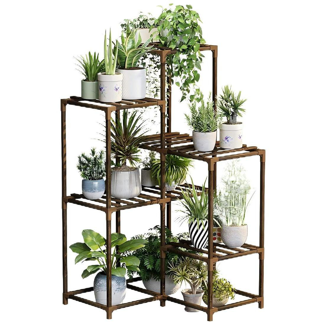 Arlmont & Co. 7 Grid Solid Wood Shelf Plant Display Stand - Multi-Tier ...