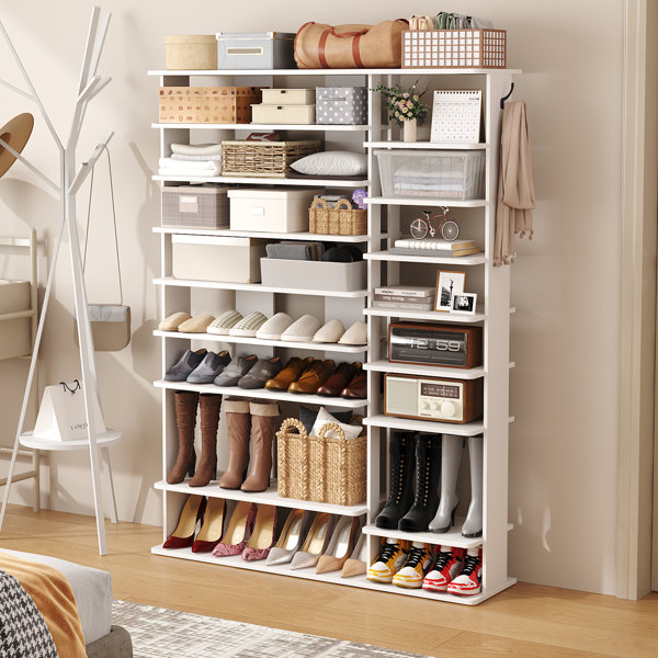 Latitude Run® 10 Tiers 54 Pairs Wooden Shoe Rack,Freestanding Tall Shoe ...