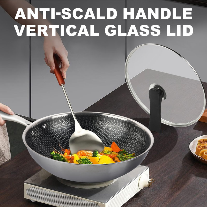 Caannasweis 12" Wok Pan Stainless Steel Stir-fry Wok with Lid Non Stick ...