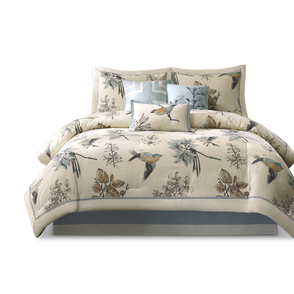 Gracie Mills Carrie Classic Leaf and Bird Printed 7-Piece Comforter Set ...
