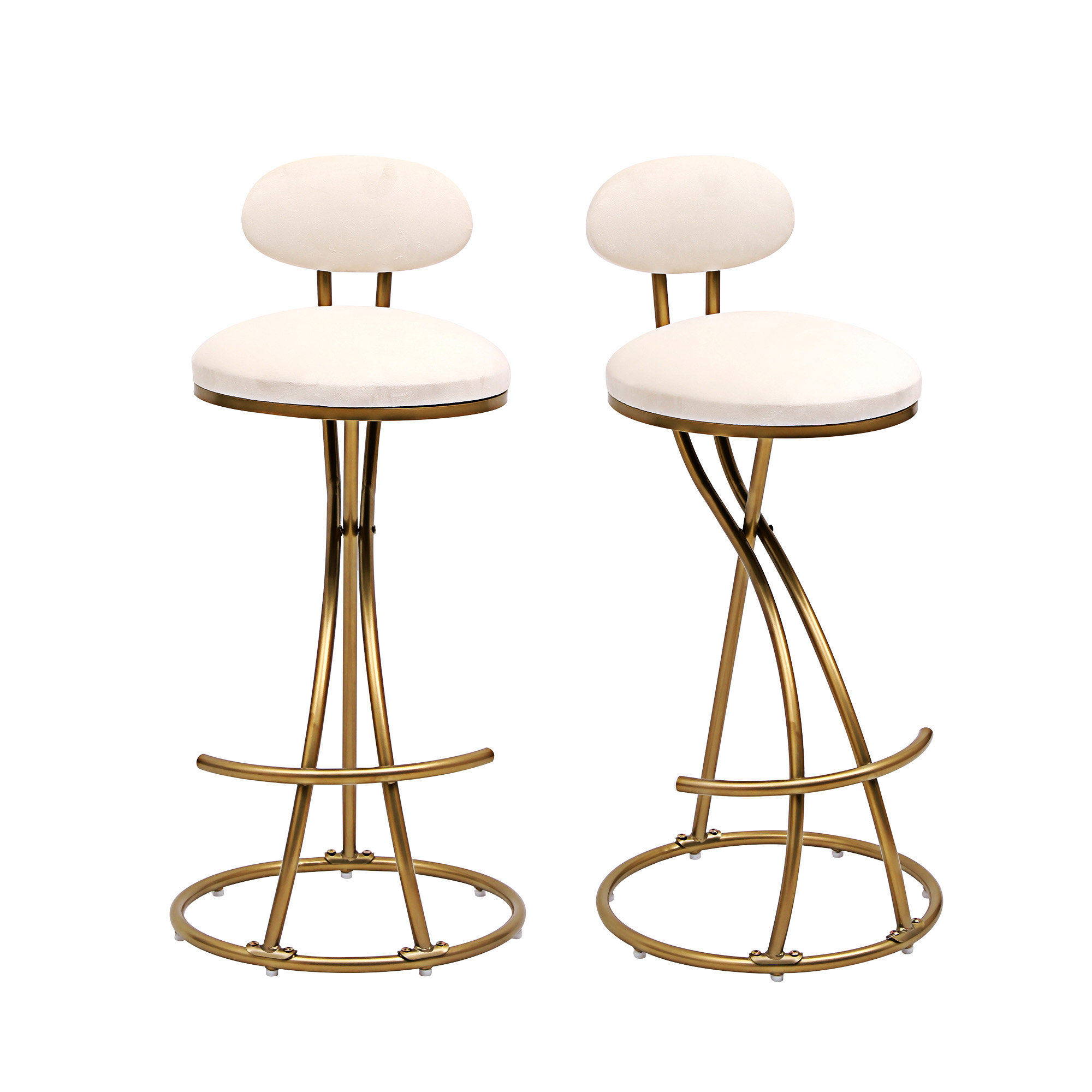 House of Hampton Round Bar Stool Armless Velvet Barstools With Back Set ...