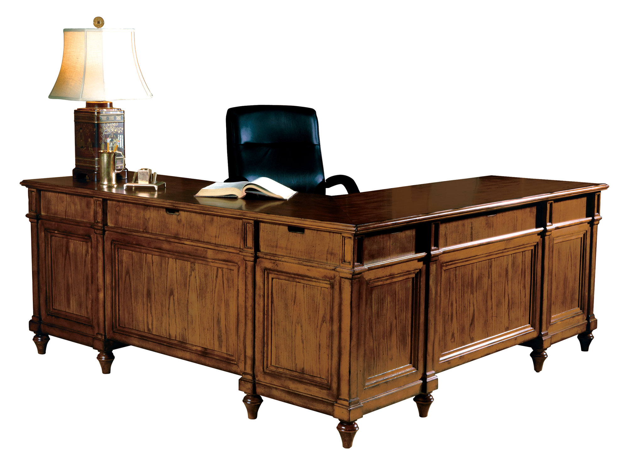 Hekman 72" Wide Executive L-Shaped Desk, Urban Ash Burl Finish | Wayfair