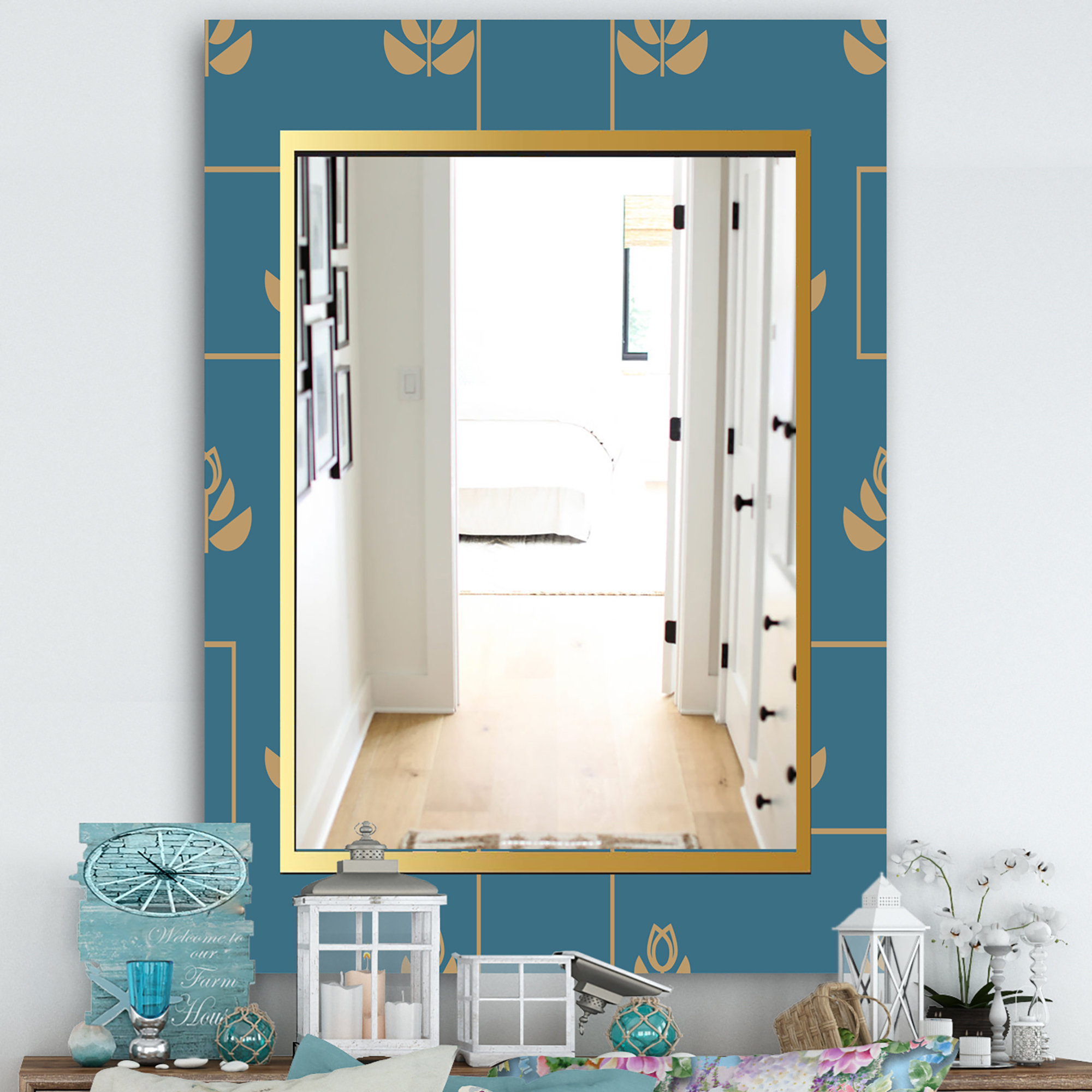 East Urban Home Blue and Gold - Modern Mirror - Wall Mirror | Wayfair