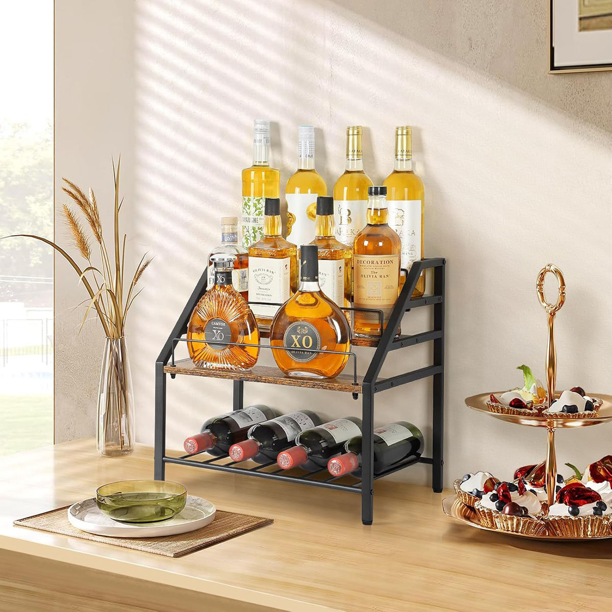 Ophelia & Co. Wine Racks Countertop, 3-Tier Liquor Bottle Display Shelf ...
