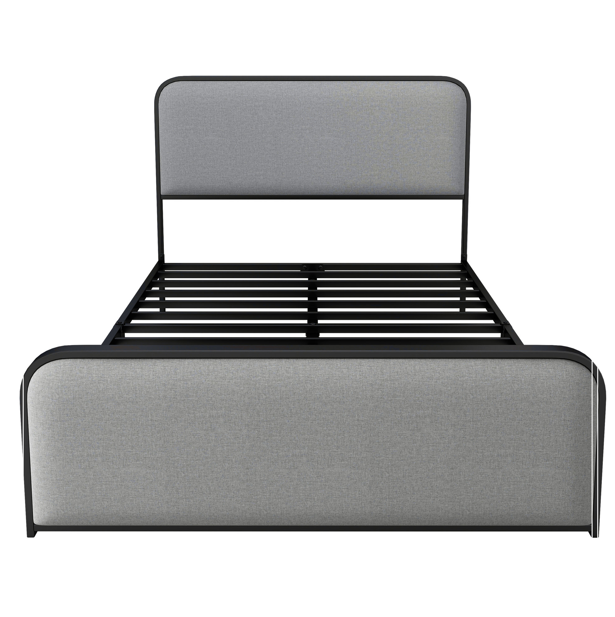 Ebern Designs Metal Bed Frame with Curved Upholstered Headboard and ...