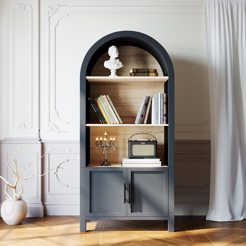 Red Barrel Studio® 67.50 Inch Tall Curved Bookcase with Storage, Mid ...