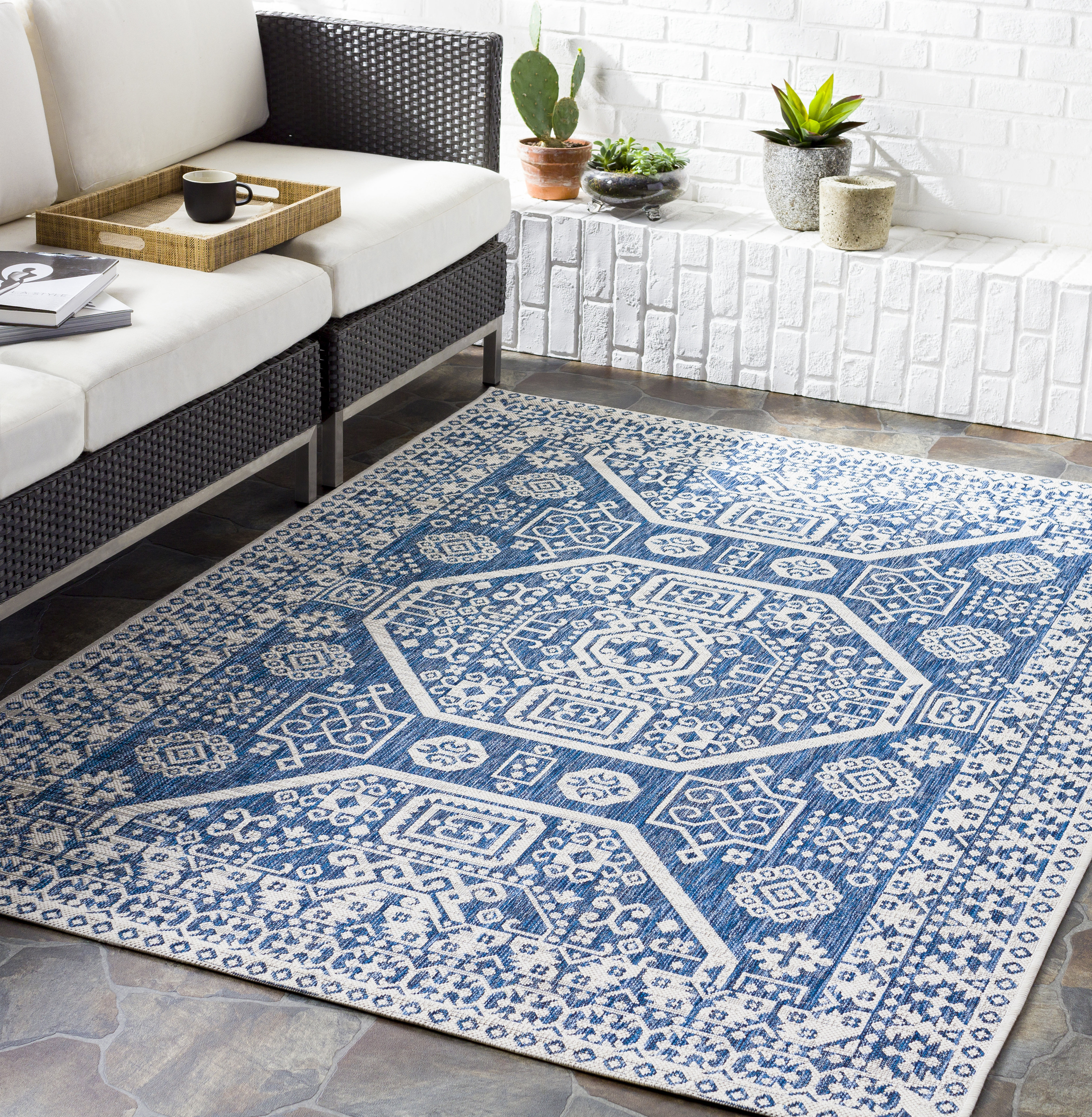 Dakota Fields Brijin Reyna Oriental Navy/Beige Indoor / Outdoor Area ...