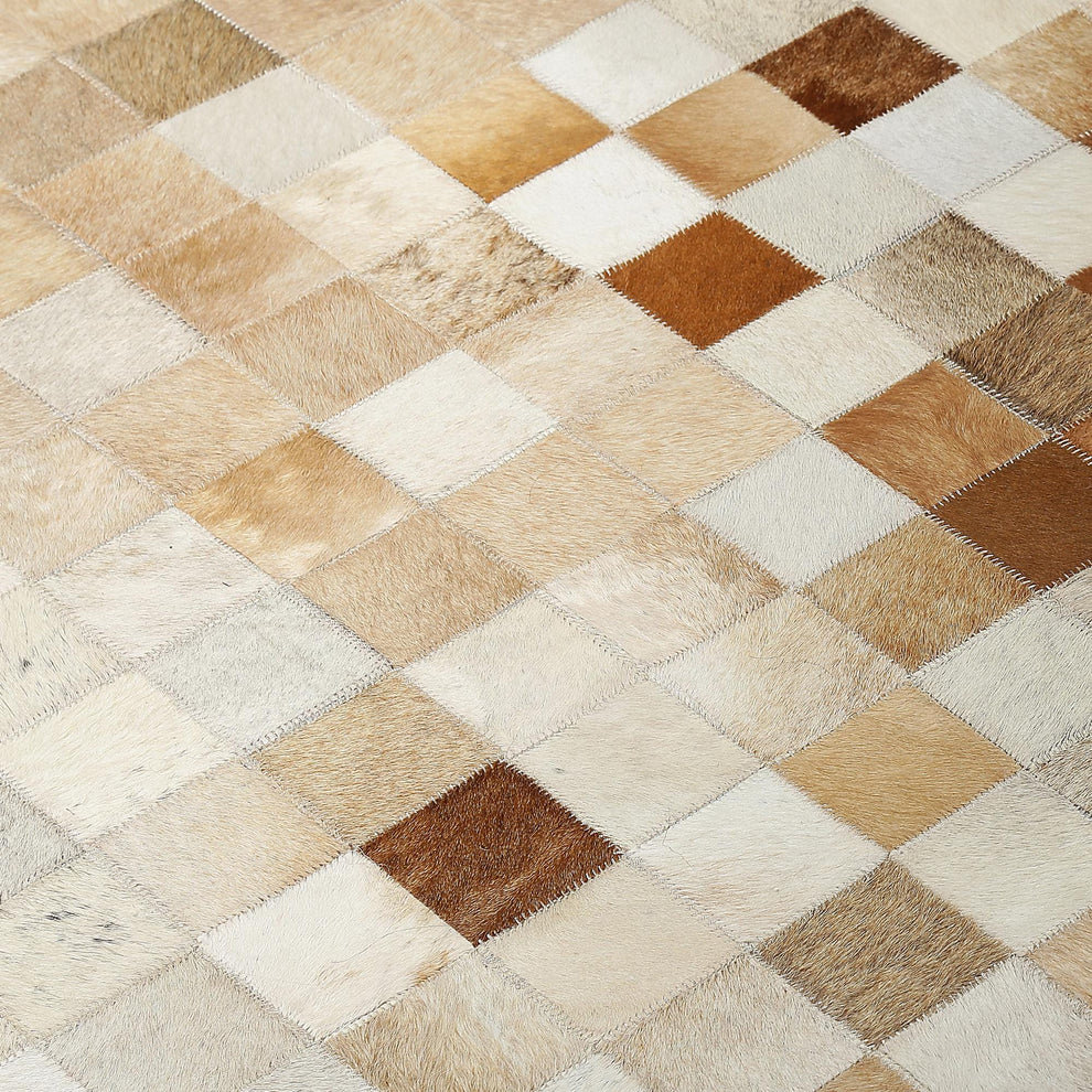One Allium Way® Brown & Cream Patchwork Calfskin Carpet With Natural ...