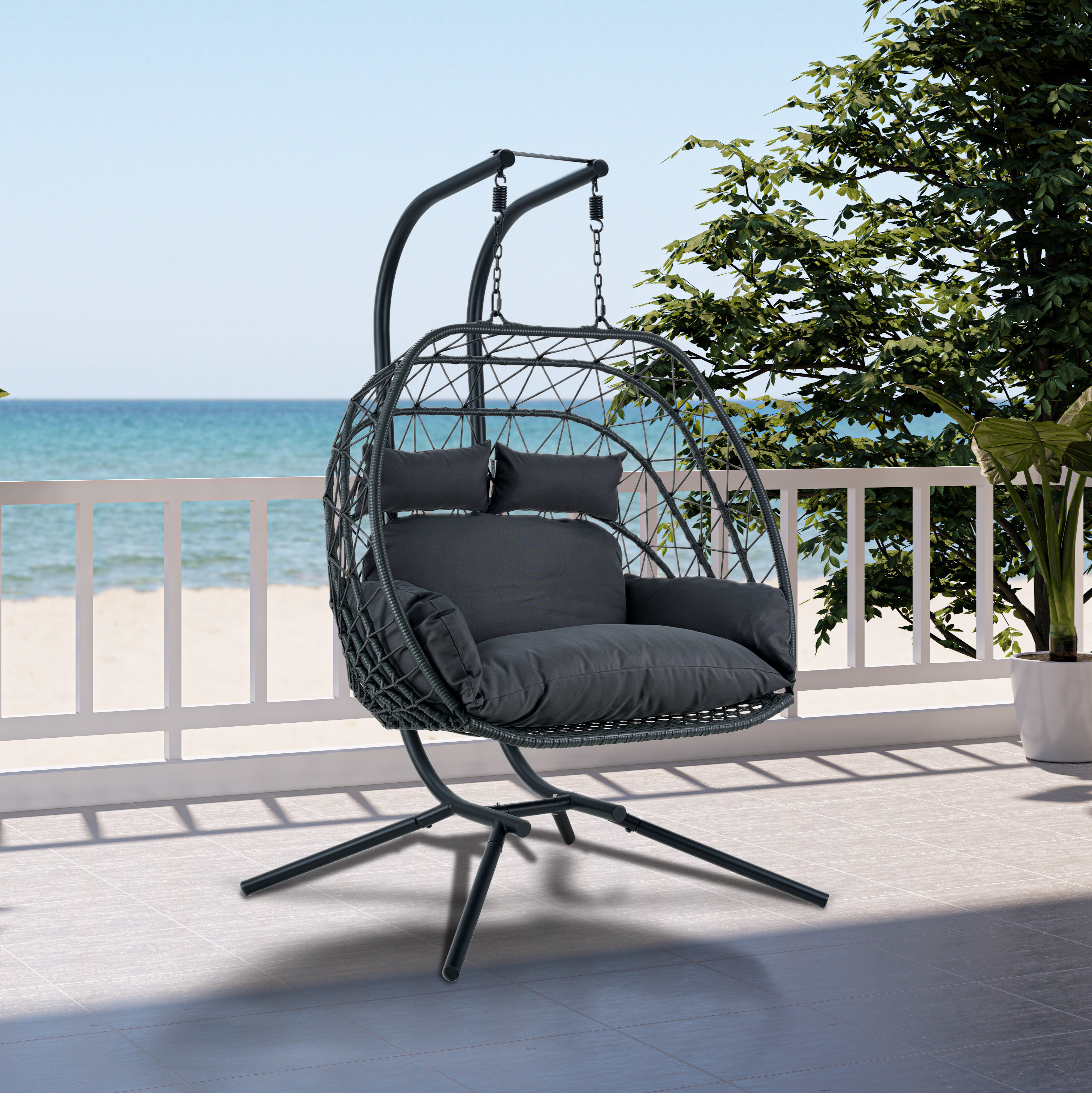 Kingman Outdoor/Indoor Double Porch Swing Egg Chair with Stand | Wayfair