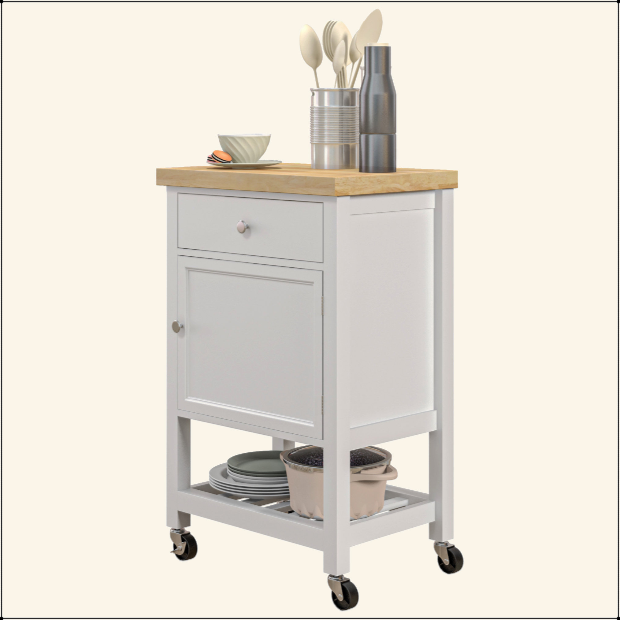 Latitude Run® Utility Kitchen Cart, Rolling Kitchen Island With Smooth ...