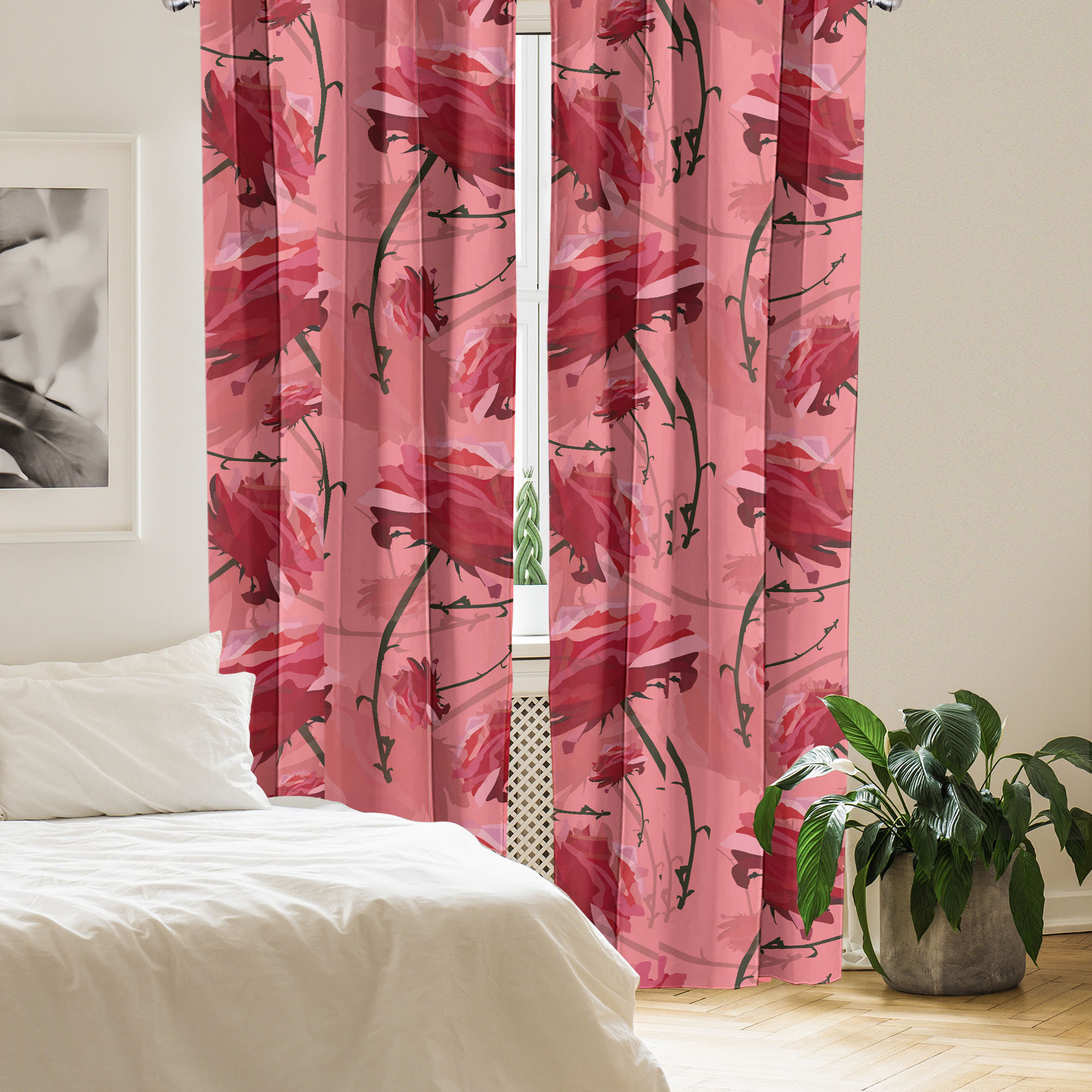 East Urban Home Rose Pattern Curtains Romantic Boho Floral Pair of 28 ...
