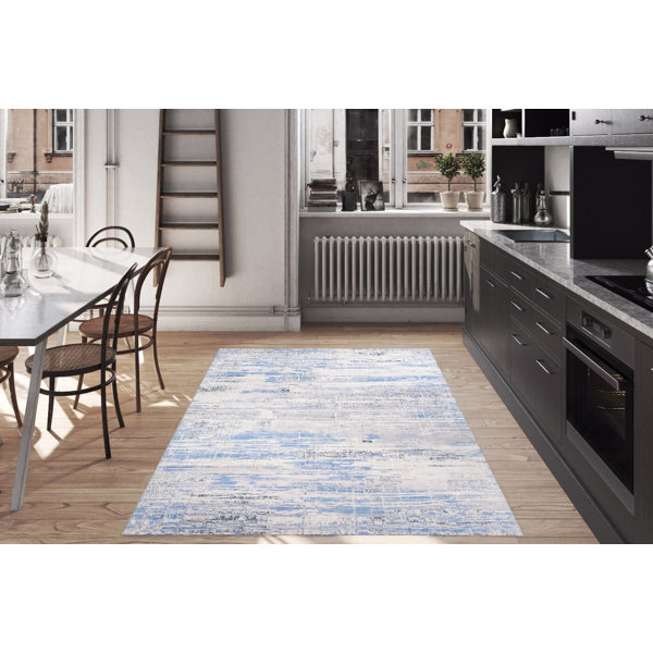 Perspections Daeyon Blue Abstract Polyester Digital Print Decorative ...