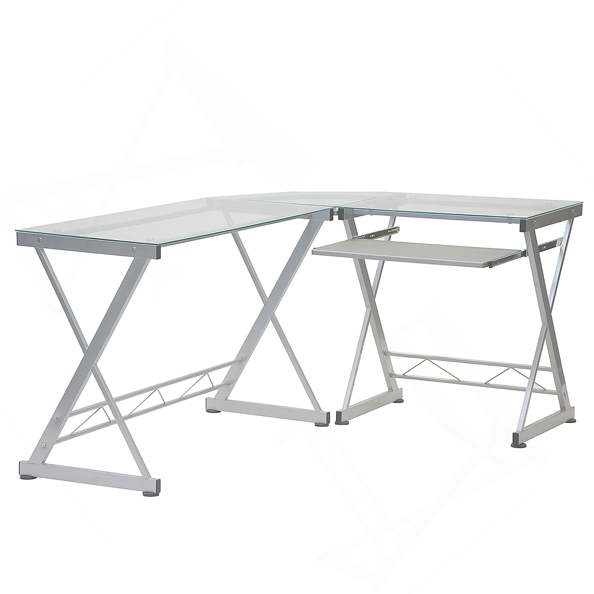 Wrought Studio™ L-Shaped Tempered Glass Top Computer Desk With Pull Out ...