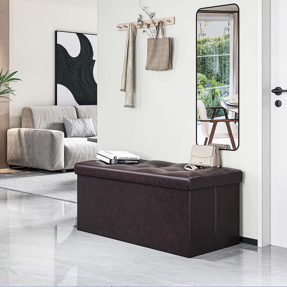 Latitude Run® Folding Storage Ottoman Bench, Faux Leather Footrest ...