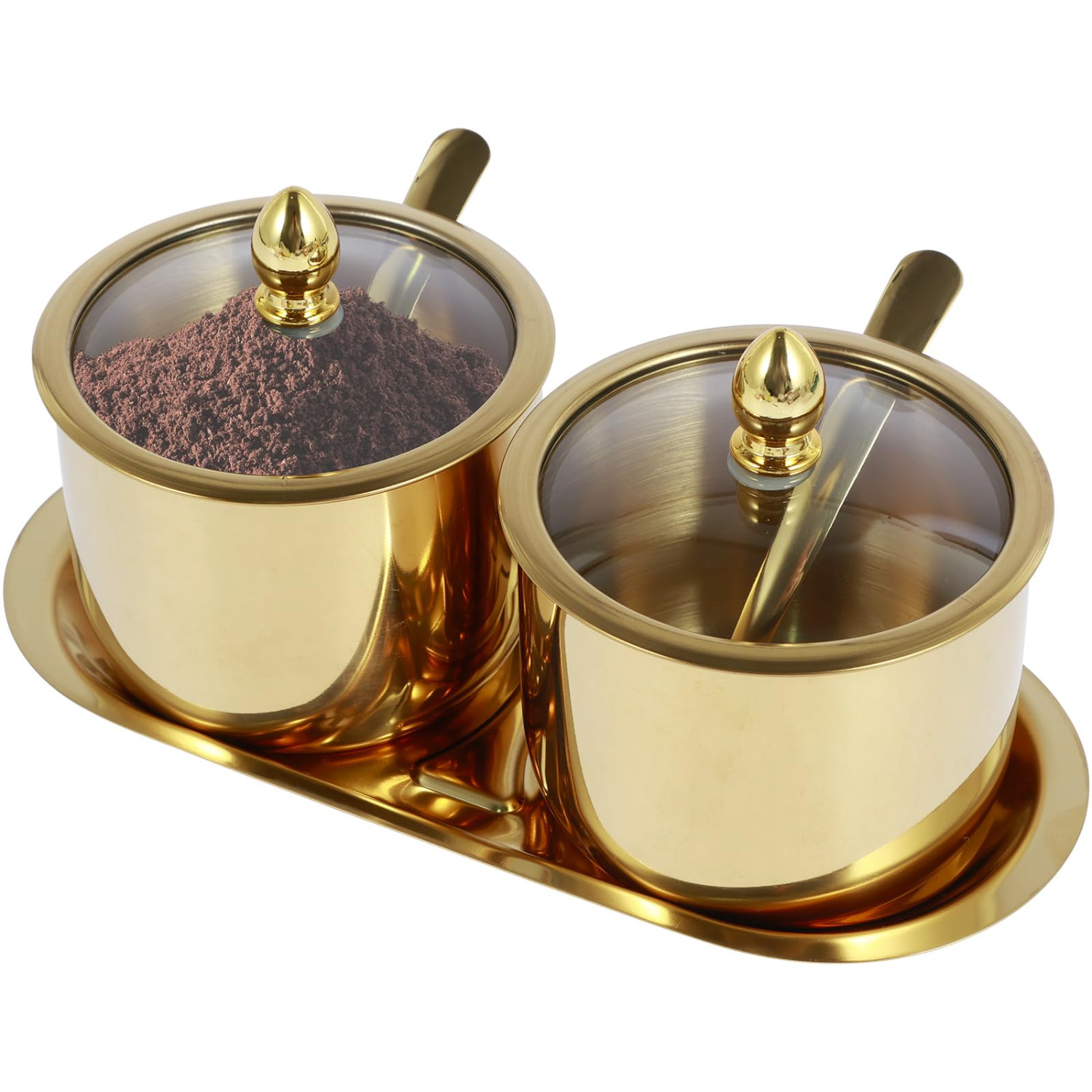 Latitude Run® Stainless Steel Sugar Bowl Set With Glass Lid Spoon And ...