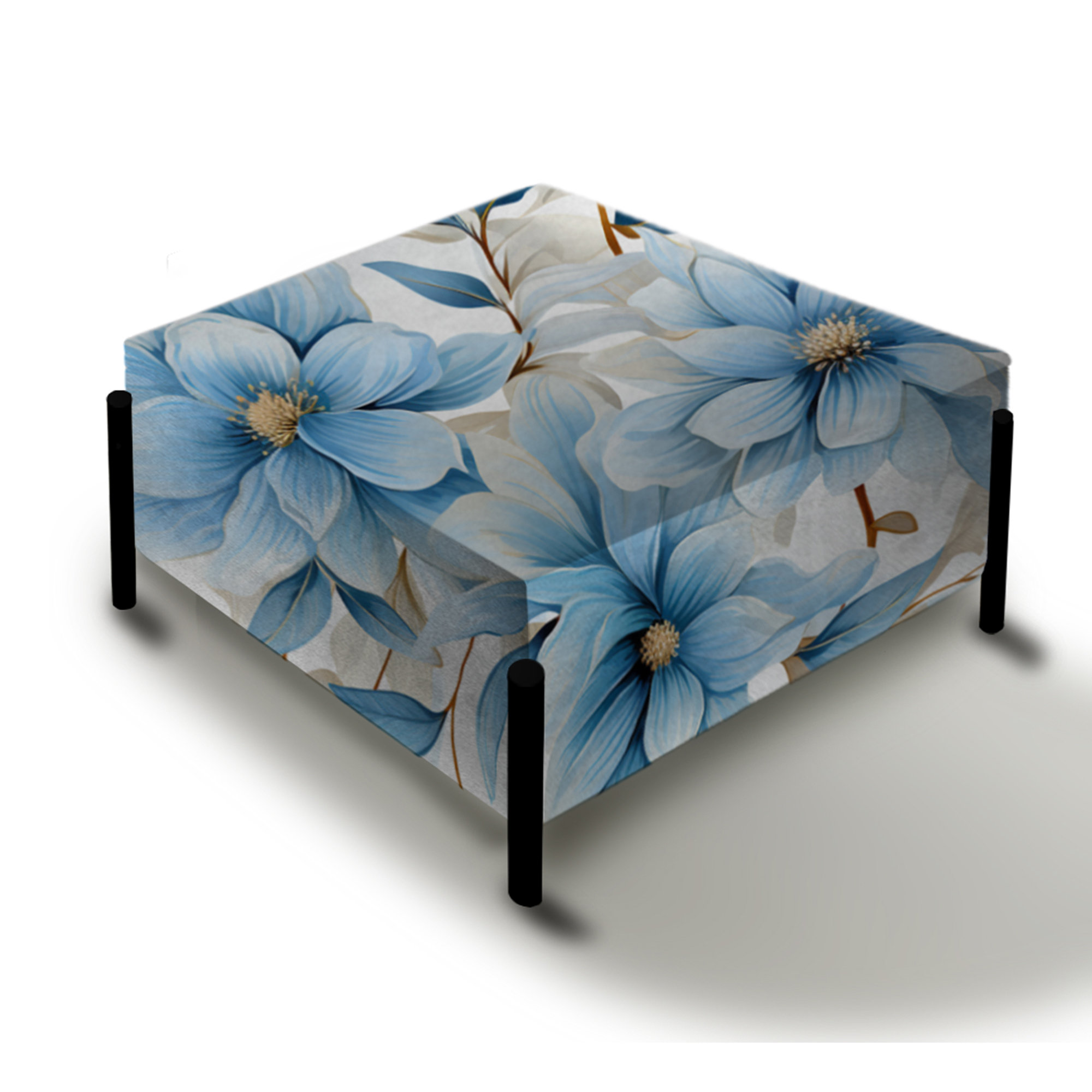 Design Art Blue Coastal Harmony Floral Pattern VI - Floral Large Square ...