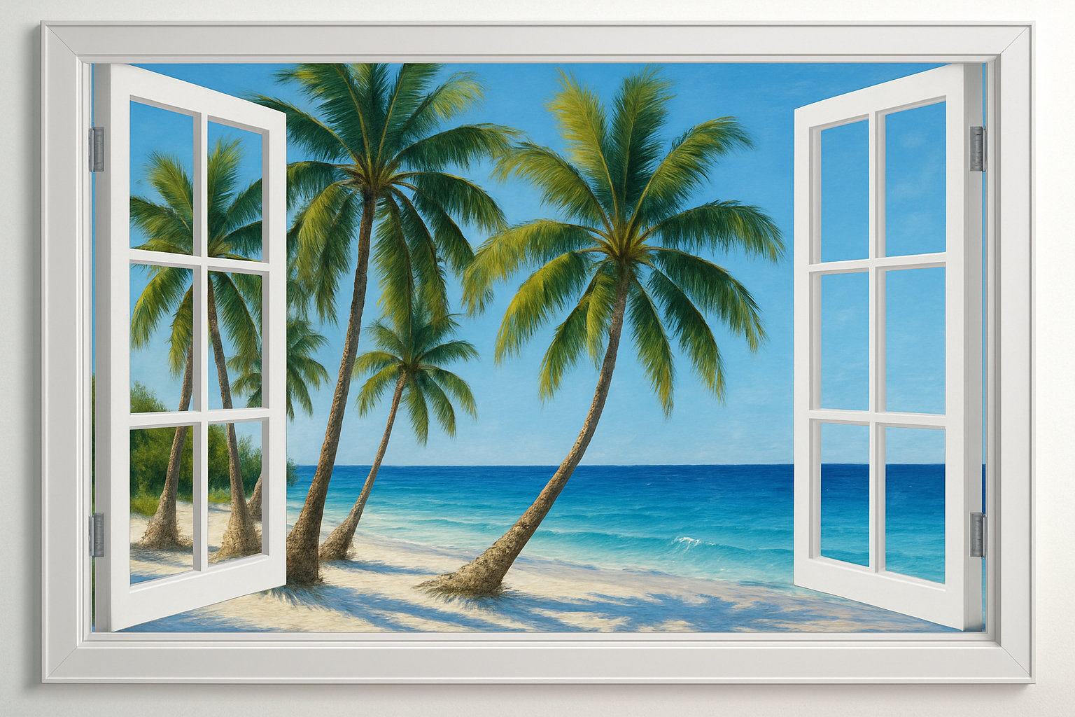 Highland Dunes Palm Beach Through Window Painting - Coastal Window View ...