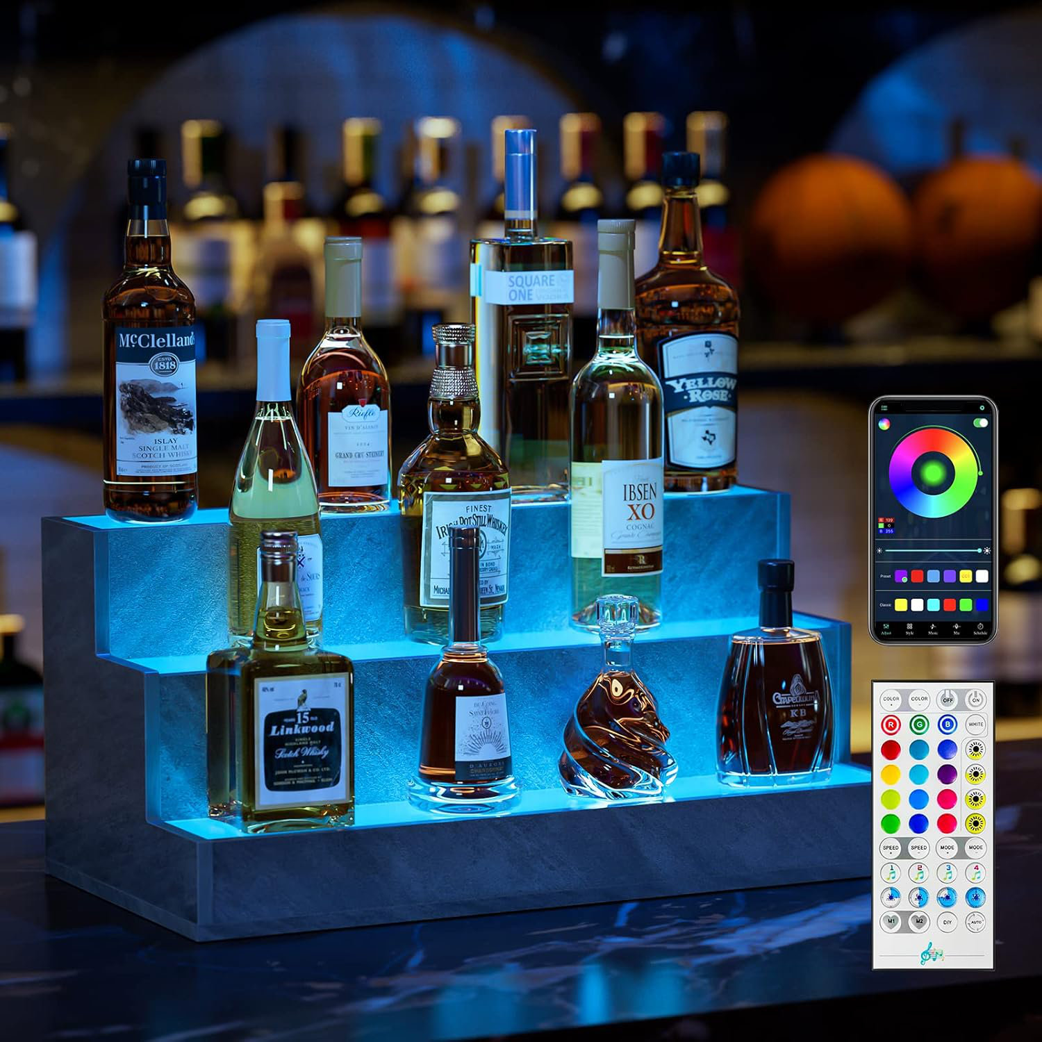 Wrought Studio™ LED Lighted Liquor Bottle Display Shelf, 24 Inch Bar ...