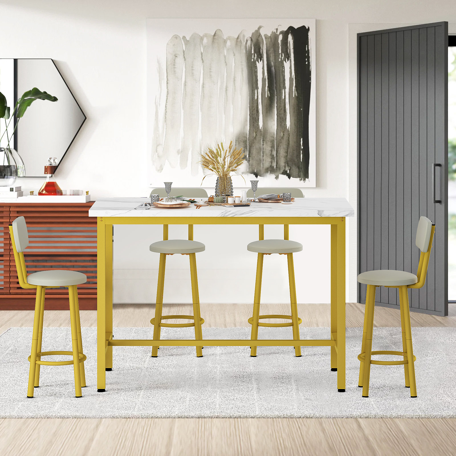 17 Stories Baufield 4 - Person Counter Height Breakfast Nook Dining Set ...