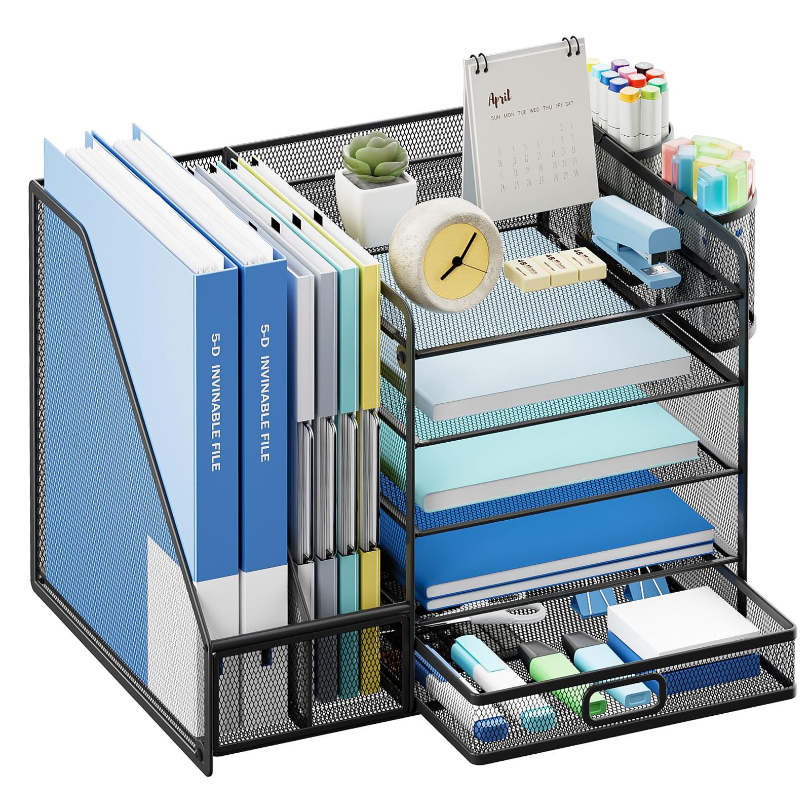 Inbox Zero Mesh Desk Organizer With File Holder, 5-Tier Paper Letter ...