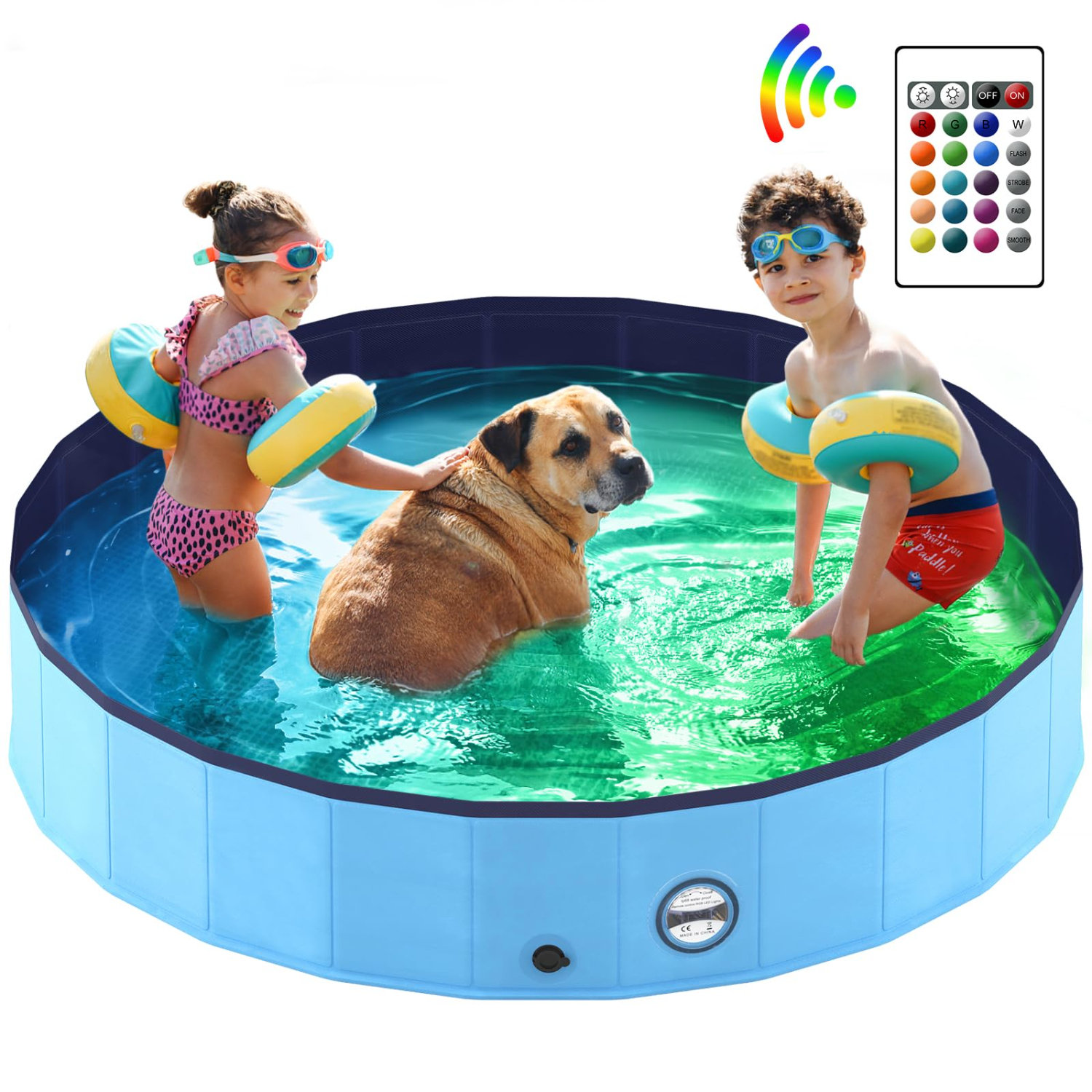 OLHAV Foldable Dog Pool with RGB LED Light,Portable PVC Wading Pool for ...