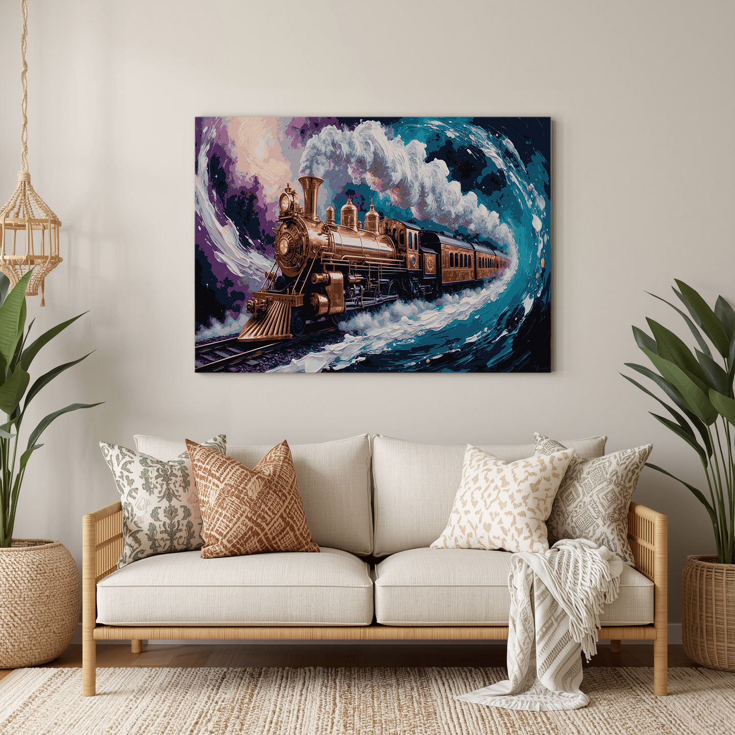 Orren Ellis SciFi Steam locomotive space train Purple Metal Wall Art ...