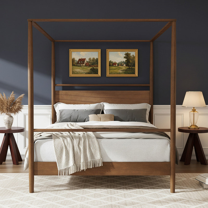 Latitude Run® Walnut Canopy Bed Frame with Four Posters - Wayfair Canada