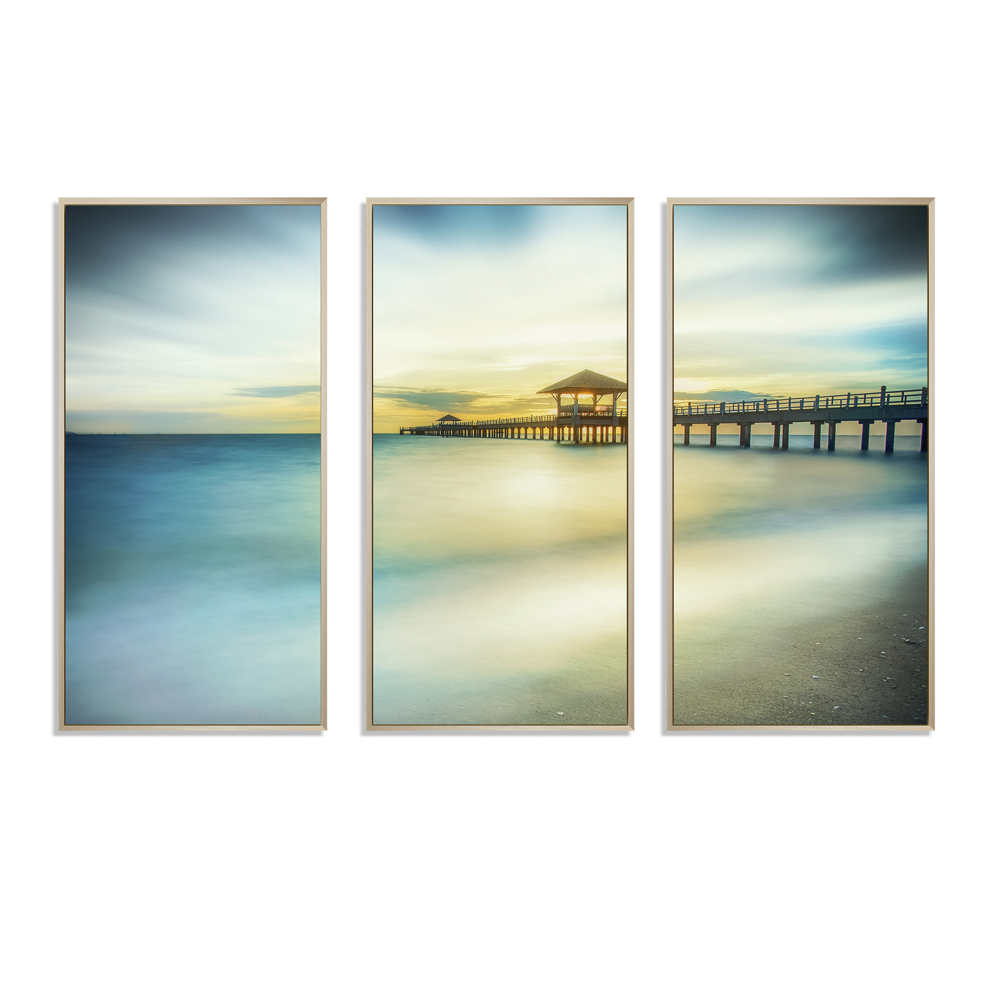 Highland Dunes Blue Tinged Seashore With Distant Pier - Pier & Bridge ...