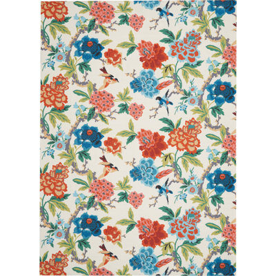 Waverly Floral Blue Outdoor Area Rug & Reviews | Wayfair