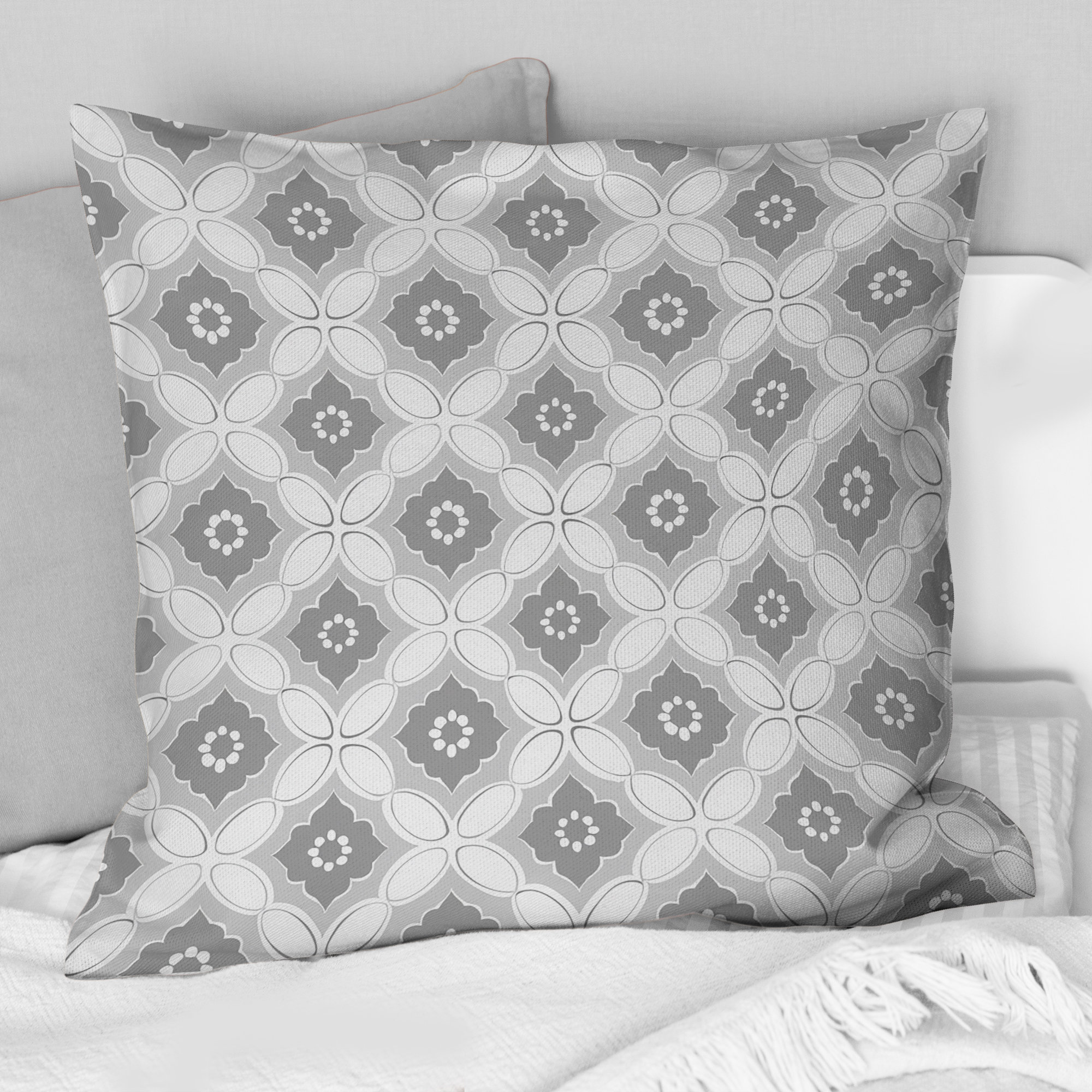 Design Art Grey White Quatrefoil Glam II - Transitional Throw Pillow ...