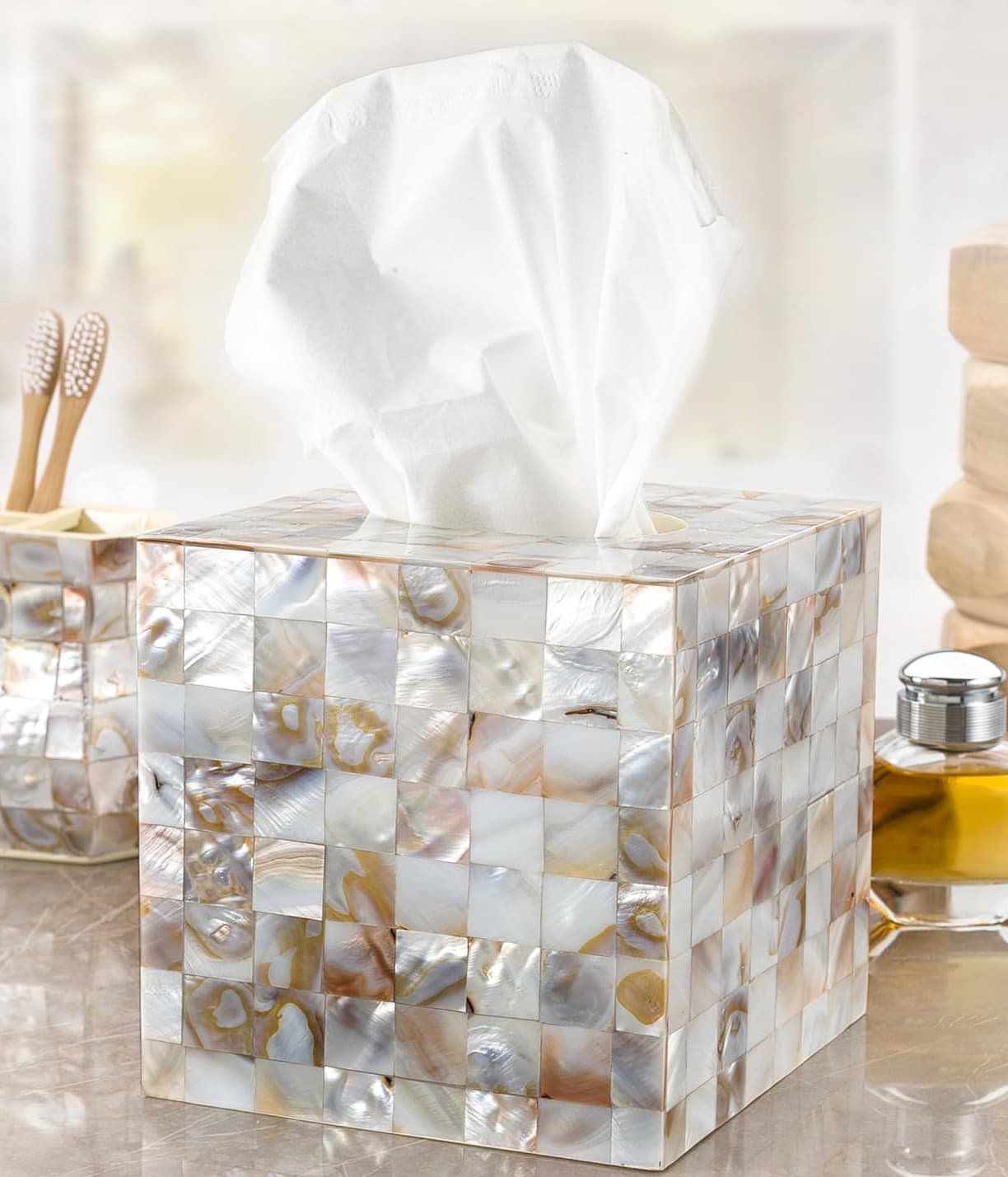 Hokku Designs Milano Square Capiz Shell Tissue Box Cover - Decorative ...