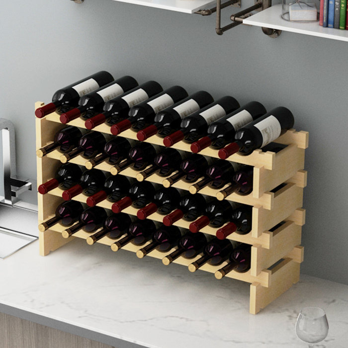 Rebrilliant Kirksey Solid Wood Floor Wine Bottle Rack in Natural Wood ...